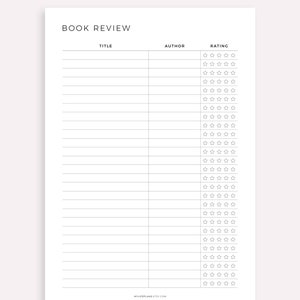 Simple Book Review Template Printable, Book Log and Review, Book Rating ...