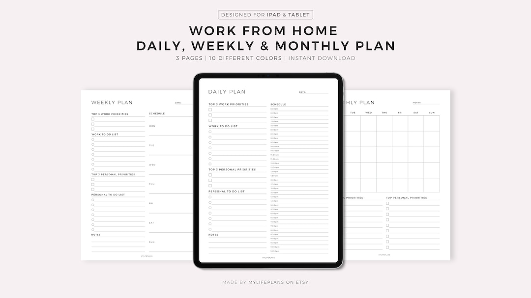 Digital Work From Home Planners - Daily Planner, Weekly Planner ...