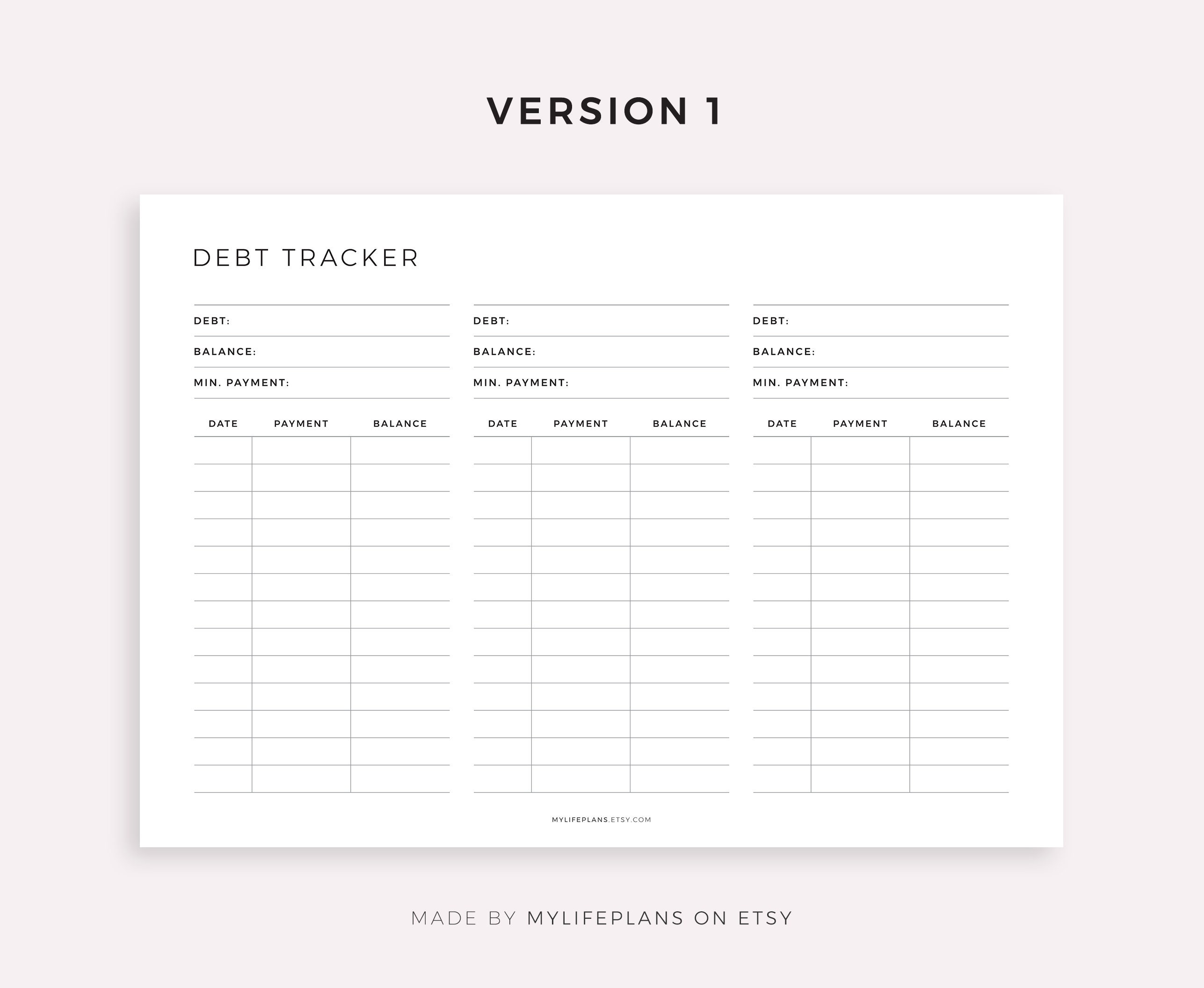 Debt Tracker Printable Landscape Debt Payoff Log Debt - Etsy