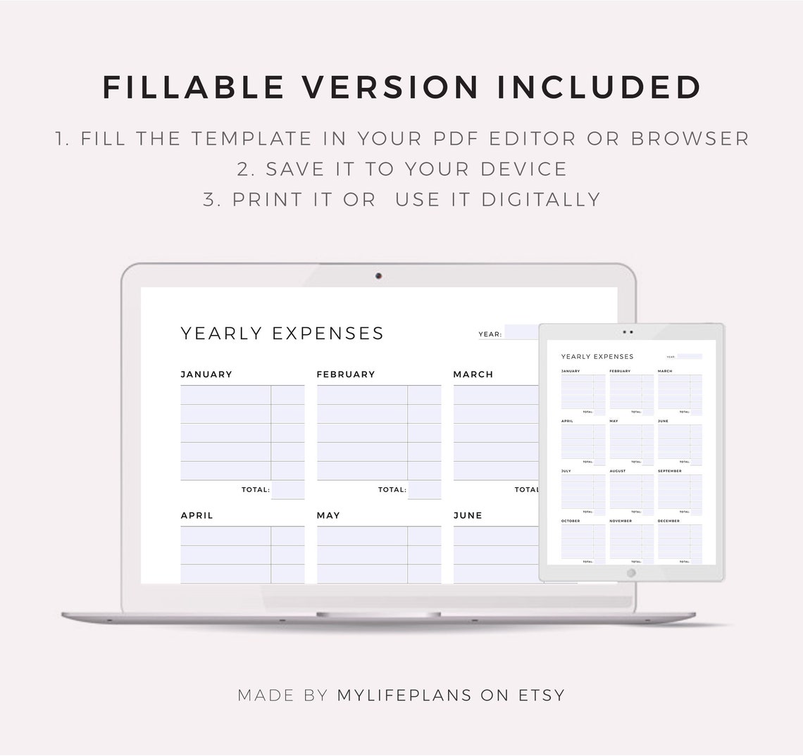 Yearly Expenses Overview Printable Business Spending Tracker - Etsy