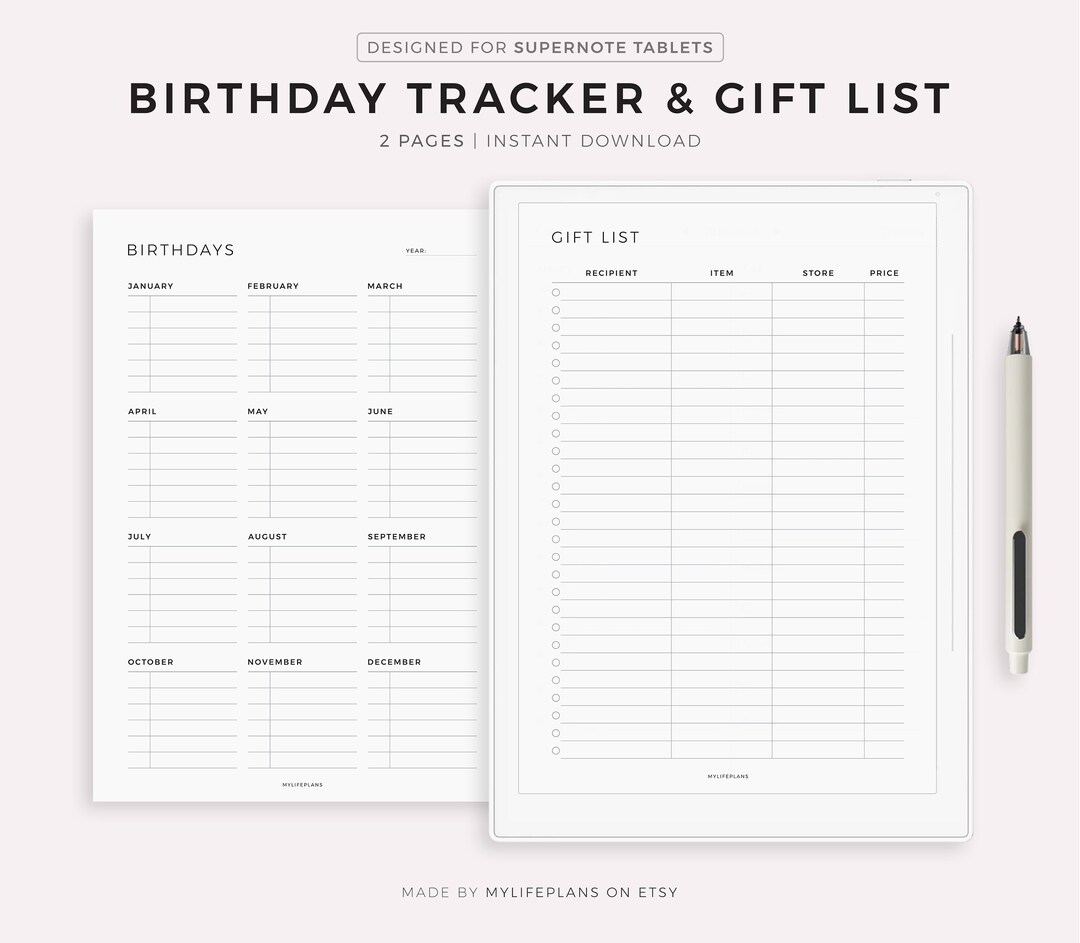 Birthday Tracker & Gift List, Birthday Planner, Birthday and Present ...