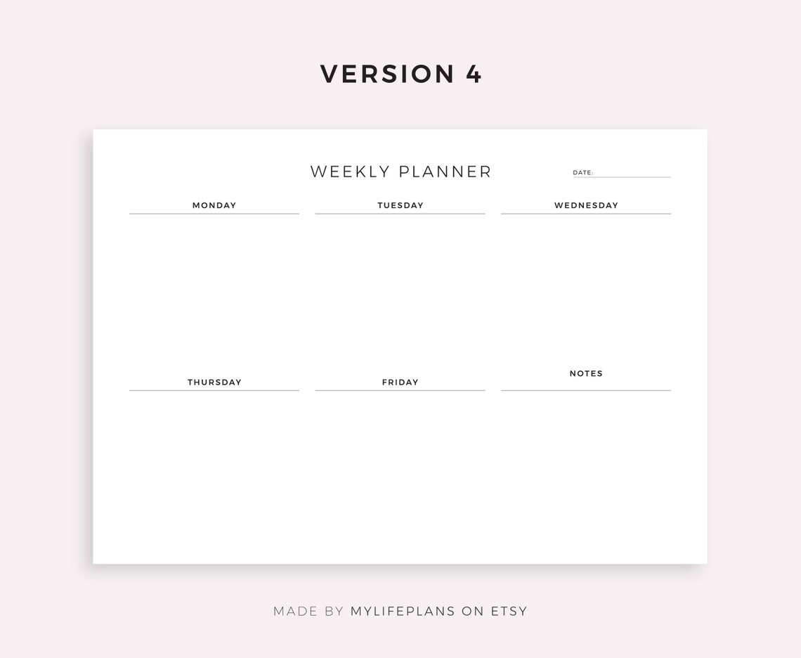Five Day Weekly Planner Printable to Do List Weekly Schedule - Etsy