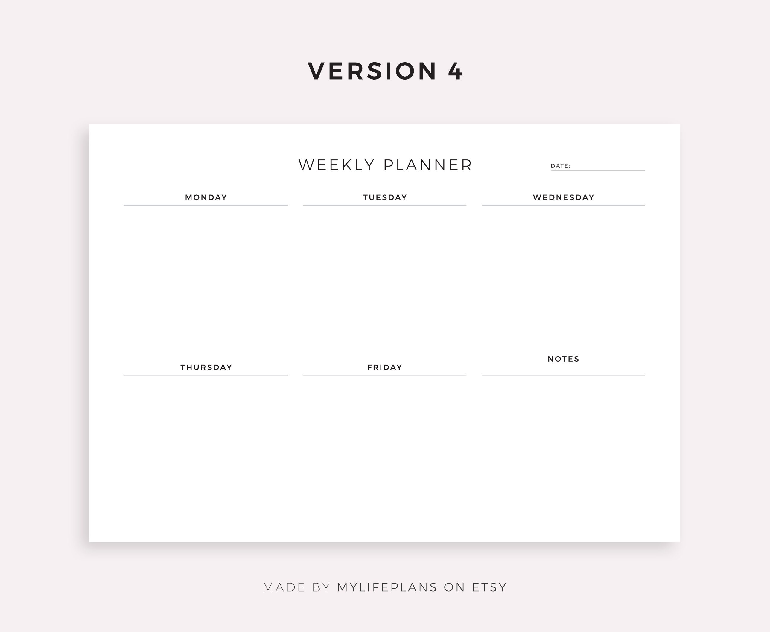 Five Day Weekly Planner Printable to Do List Weekly Schedule - Etsy