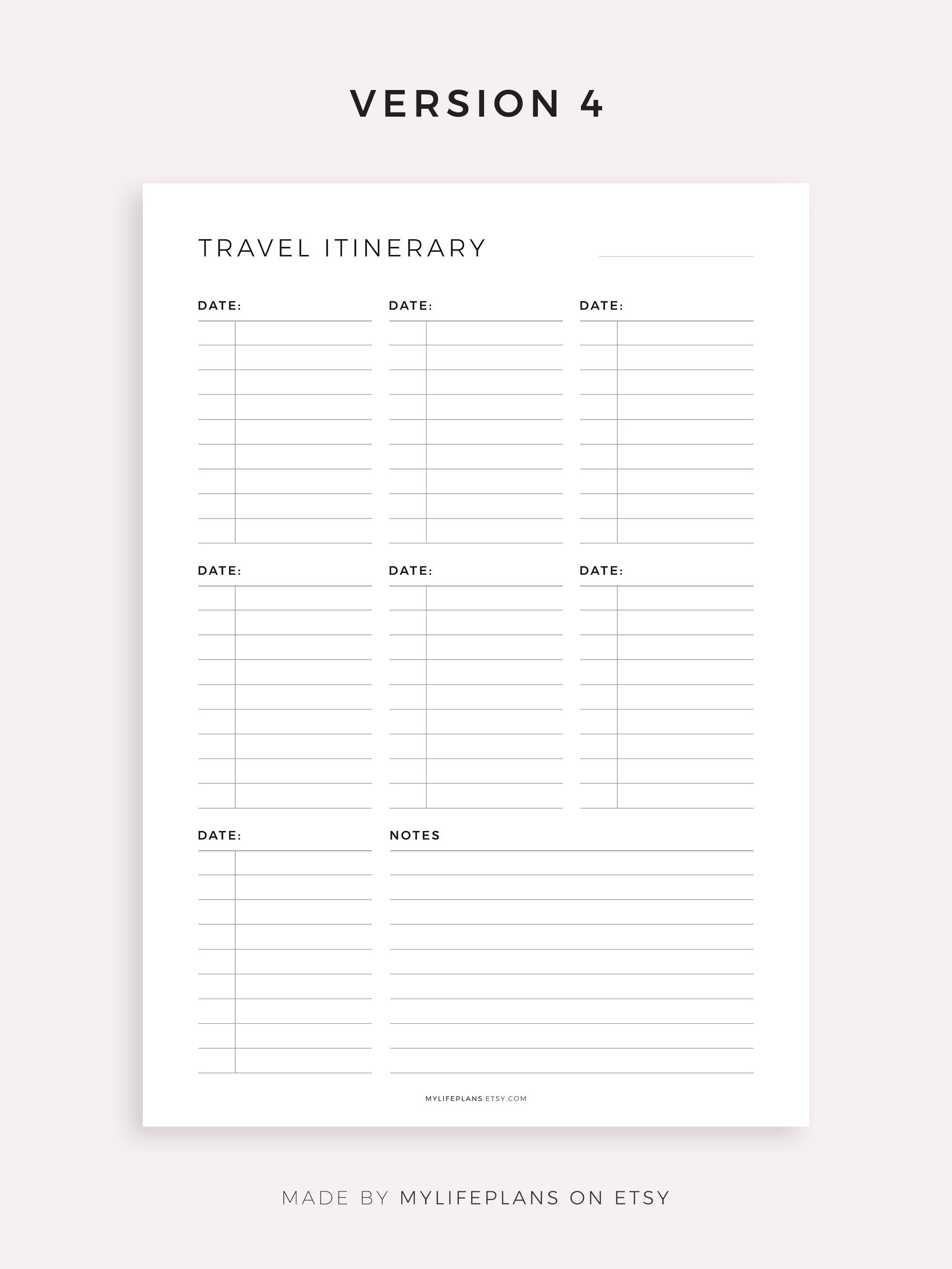 Simple Travel Itinerary Printable Travel Planner Template - Etsy UK