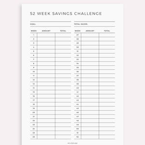 52 Week Savings Challenge for Remarkable Papar Pro, Instant Download - Etsy