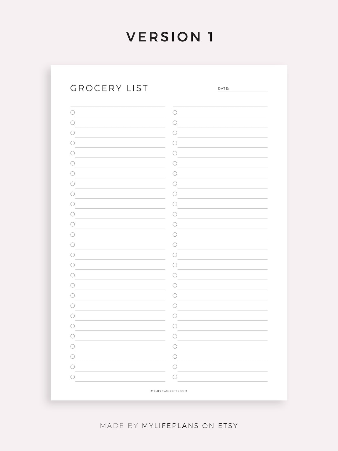 Simple Grocery List Template Printable, Food Shopping List, Grocery ...