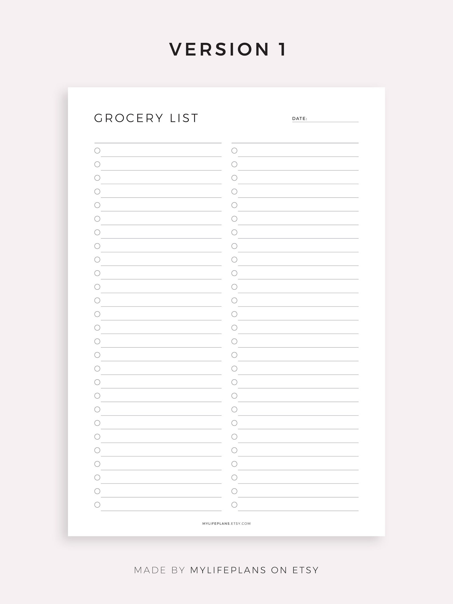 Simple Grocery List Template Printable, Food Shopping List, Grocery ...