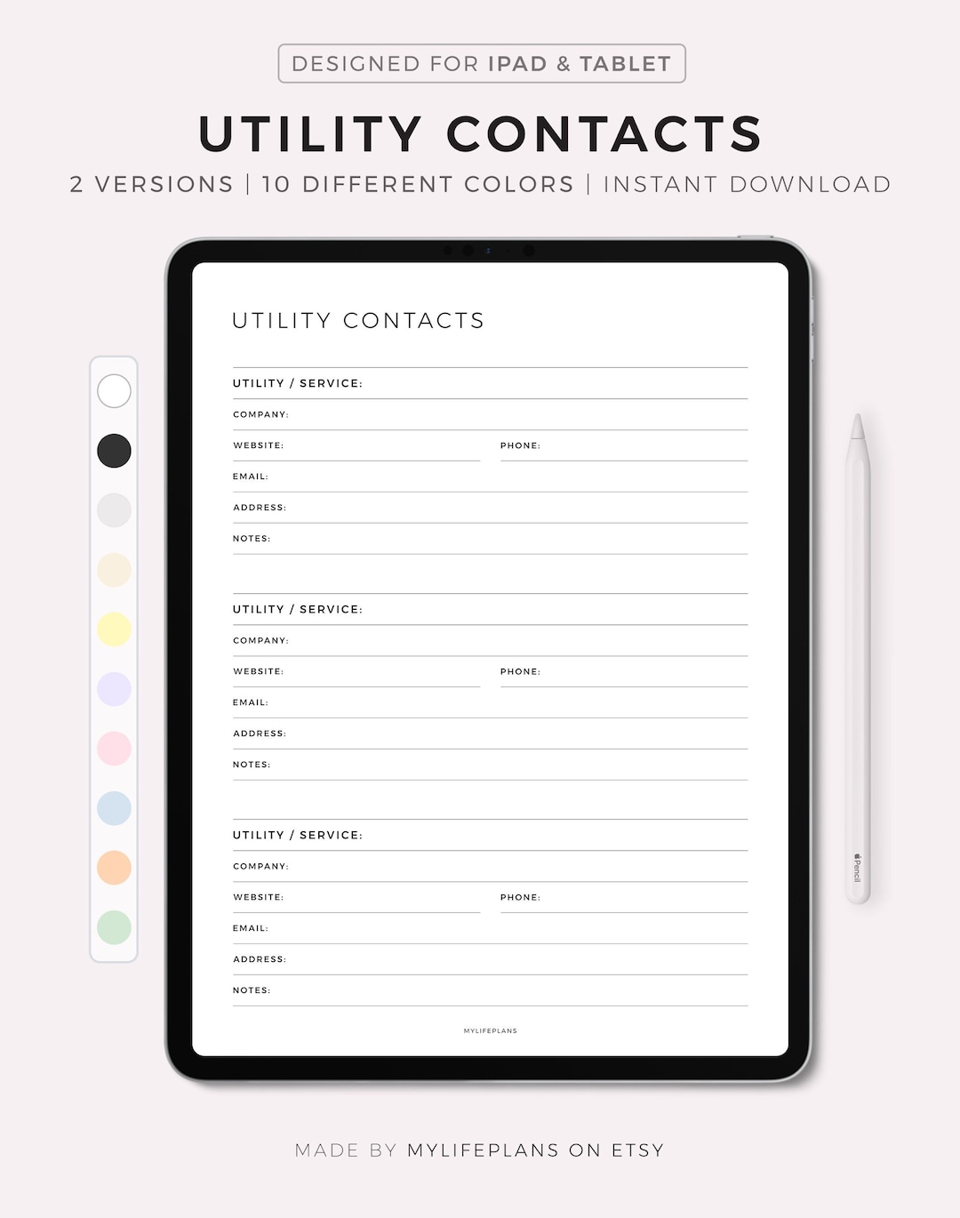 Digital Utility Contacts Template for Home / Business, Service Provider ...
