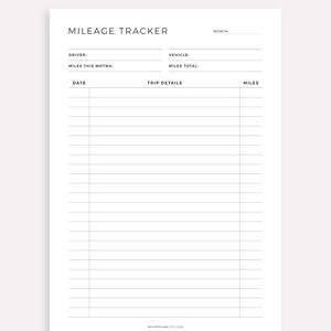 Mileage Tracker Printable, Work Trip Miles Tracker, Business Mileage ...