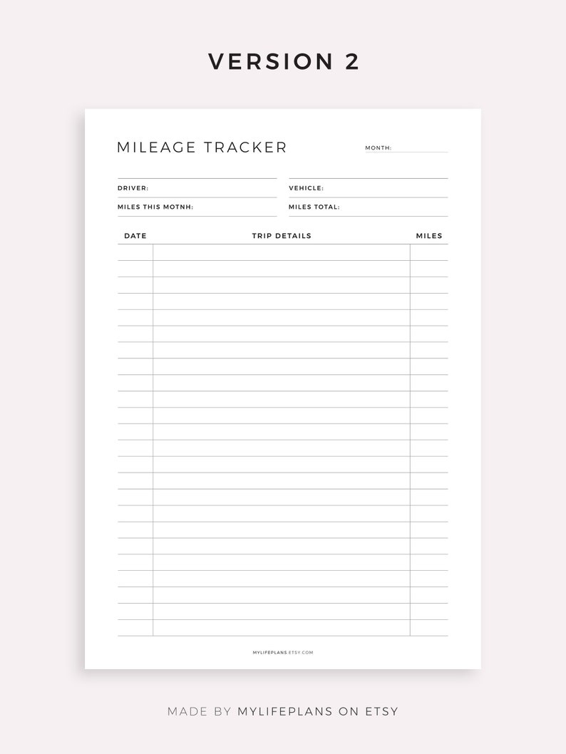 Mileage Tracker Printable, Work Trip Miles Tracker, Business Mileage ...