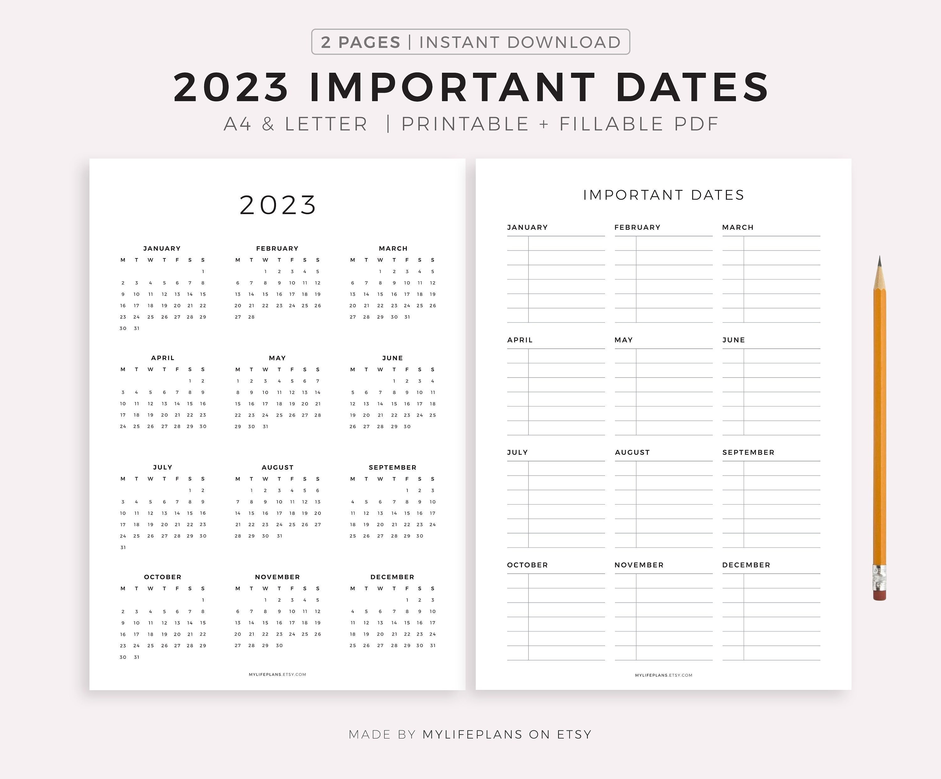 2023 Calendar And Important Dates Page Printable Birthdays Etsy Finland 2023 Calendar And Important Dates Page Printable Birthdays Etsy Finland