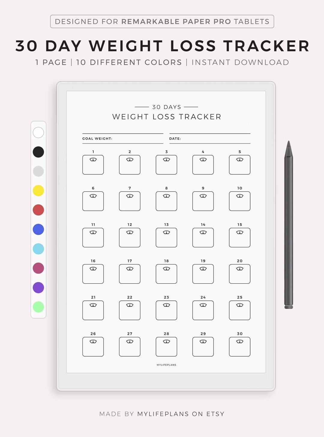 30 Day Weight Loss Tracker, Weight Loss Challenge, Weight Loss Goal ...