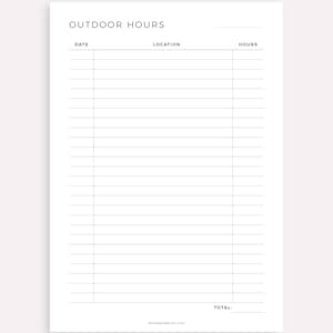 Outdoor Hours Tracker Printable, Track Your Time Outdoors, Activity Log ...