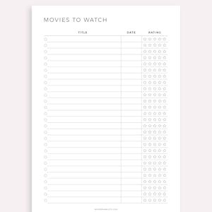 Movies to Watch List Printable, Movie Planner, Movie Tracker, Film ...