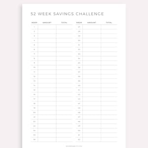 52 Week Savings Challenge Printable, Yearly Saving Plan, Savings ...