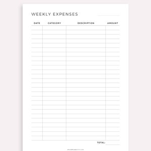 Simple Weekly Expenses Tracker Printable, Weekly Spending Log, Budget ...