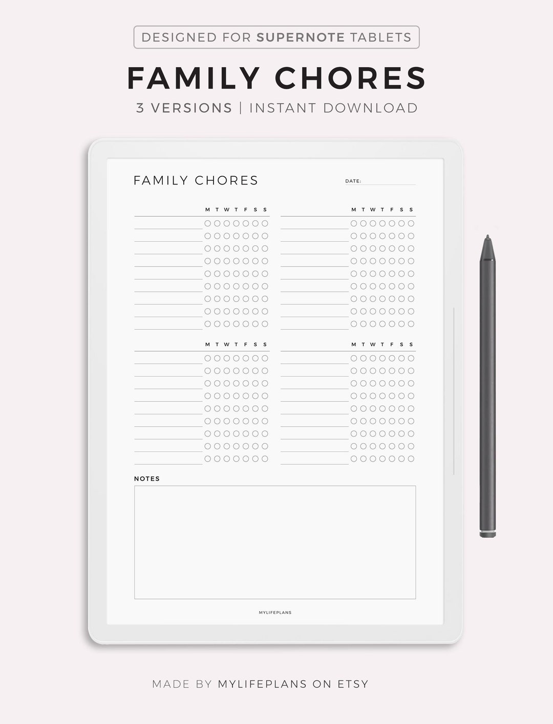 Weekly Family Chores Planner, House Responsibilities 4- 6 People ...