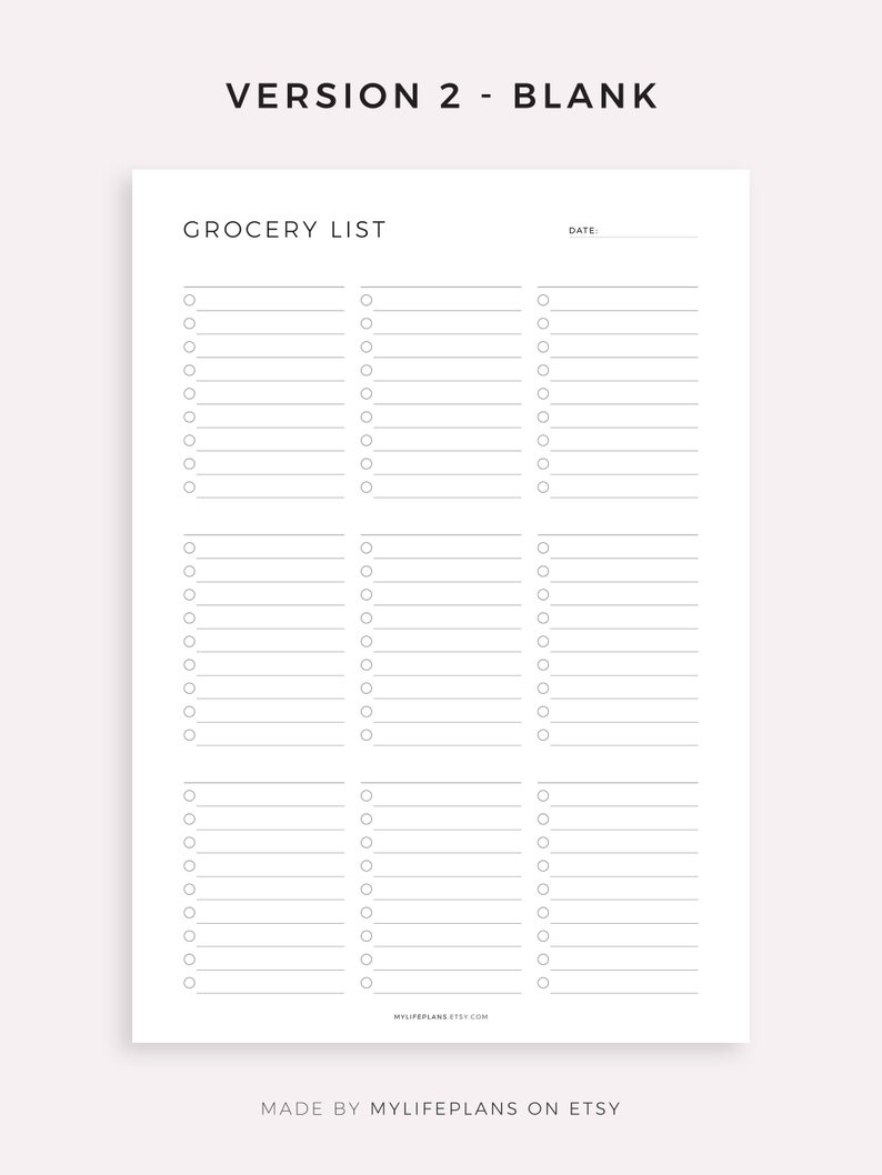 Printable Grocery List Template, Grocery Planner, Food Shopping List ...