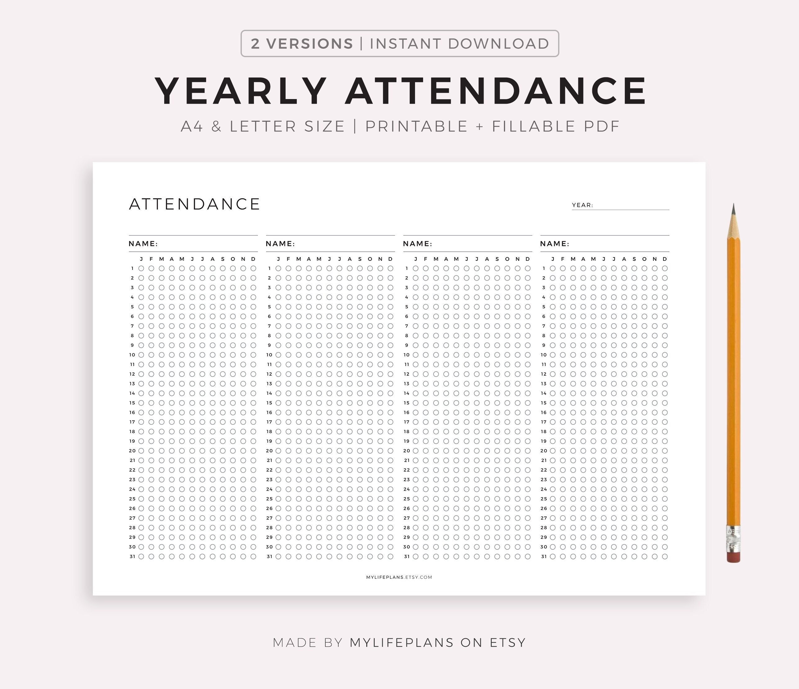 Yearly Employee Attendance Log Printable Working Days Days - Etsy UK