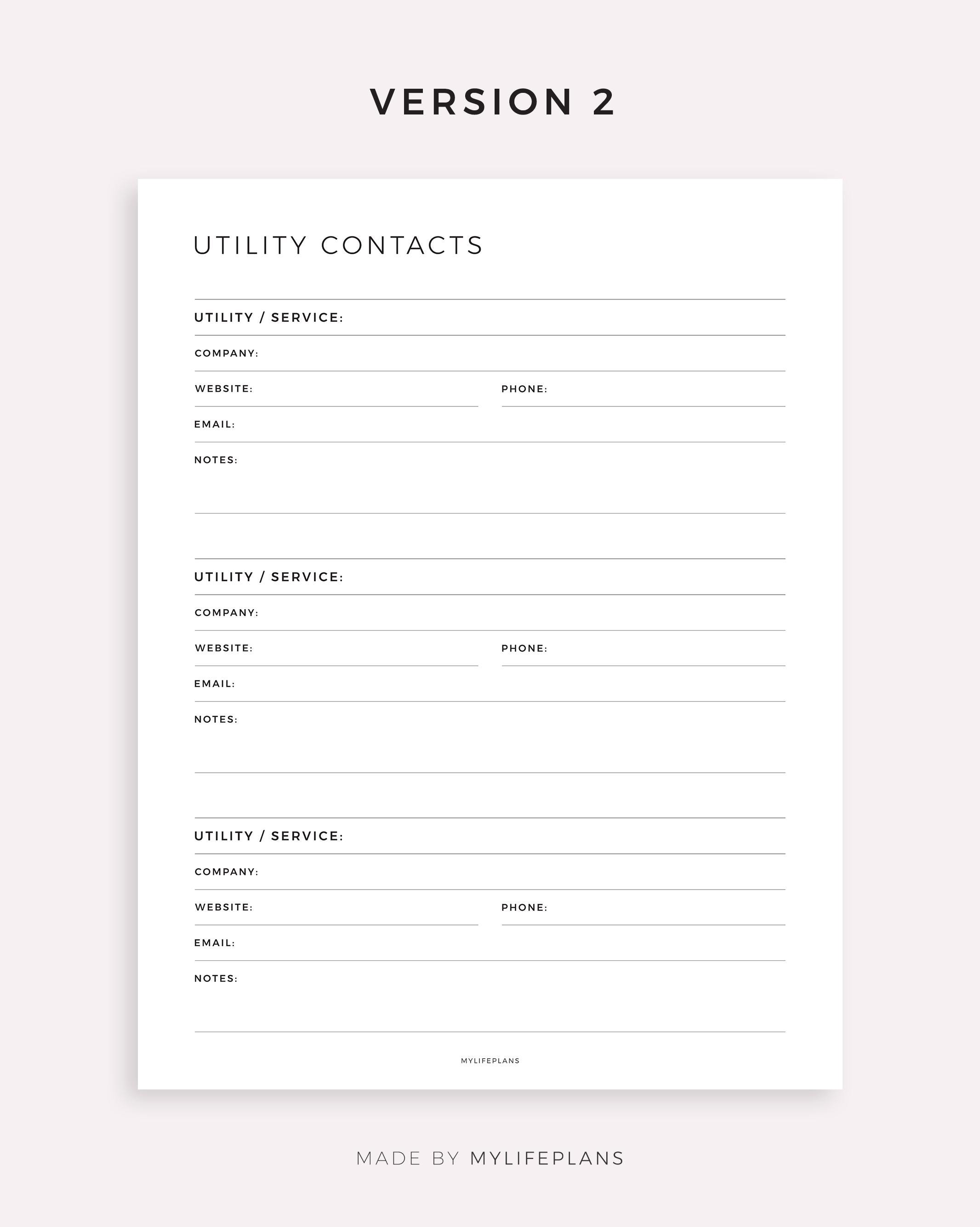 Printable Utility Contacts Template for Happy Planner Classic and Big ...