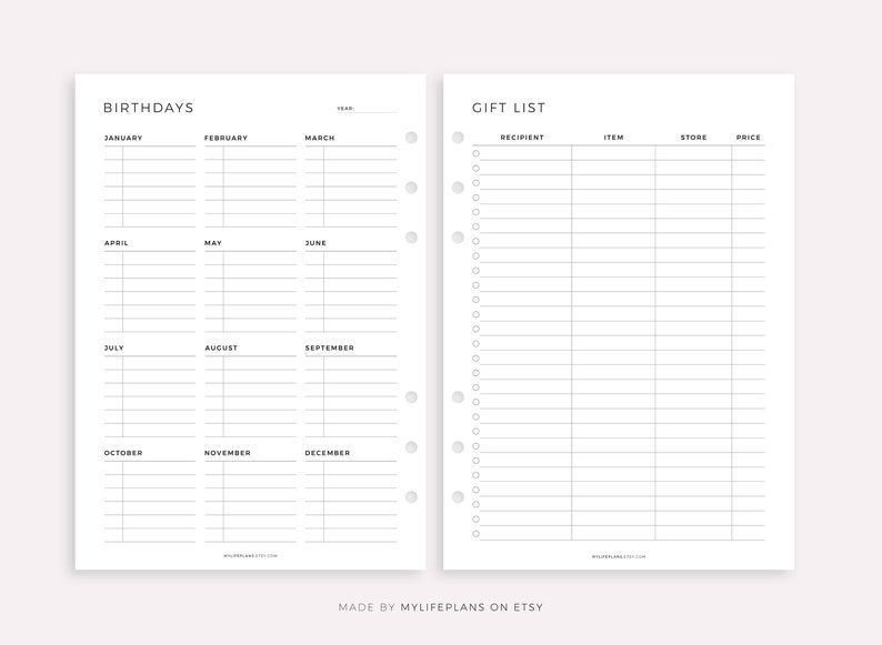 Birthday Tracker & Gift List Printable Birthday Planner - Etsy