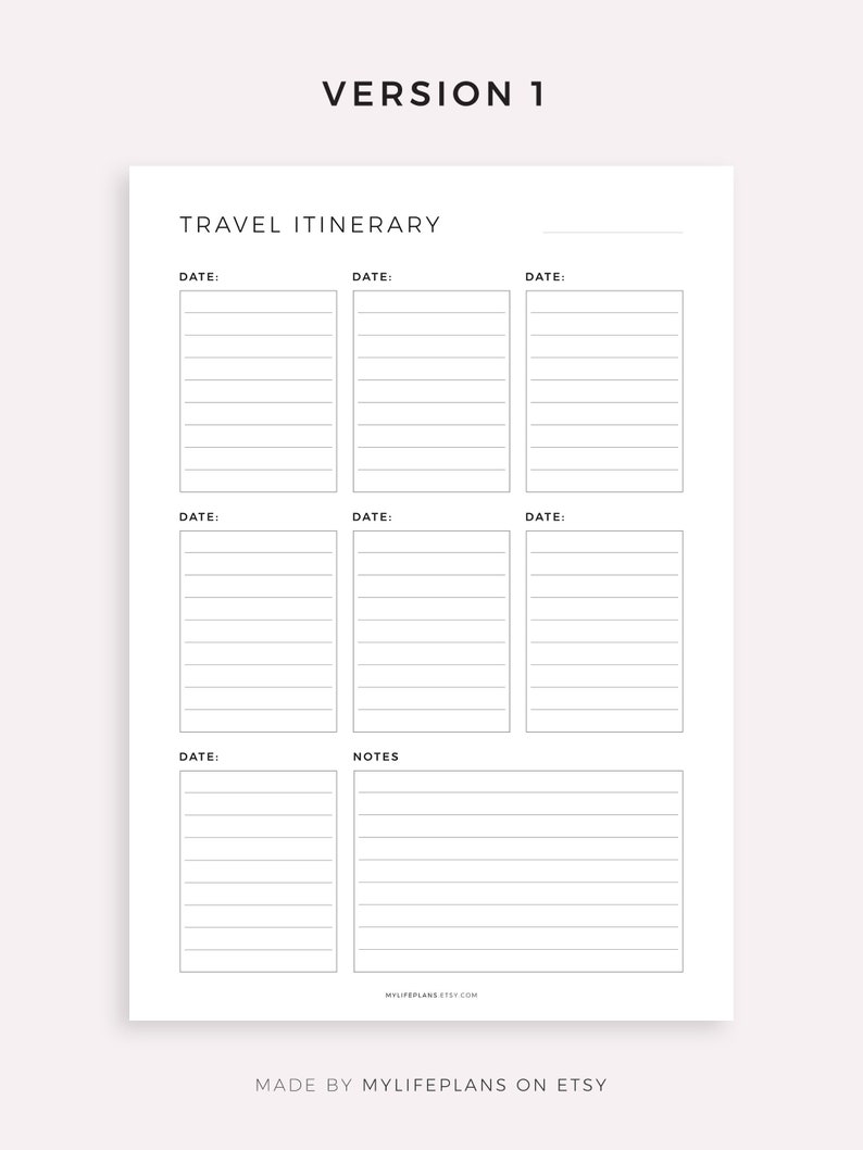 Simple Travel Itinerary Printable, Travel Planner Template, Vacation ...