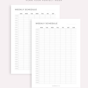 24 Hour Weekly Schedule, Week at a Glance, Weekly Agenda, Weekly ...