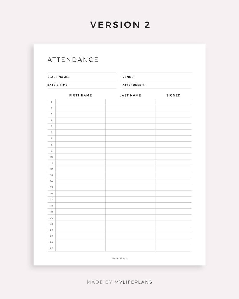 Class Attedance Printable Template for Happy Planner Classic & Big ...