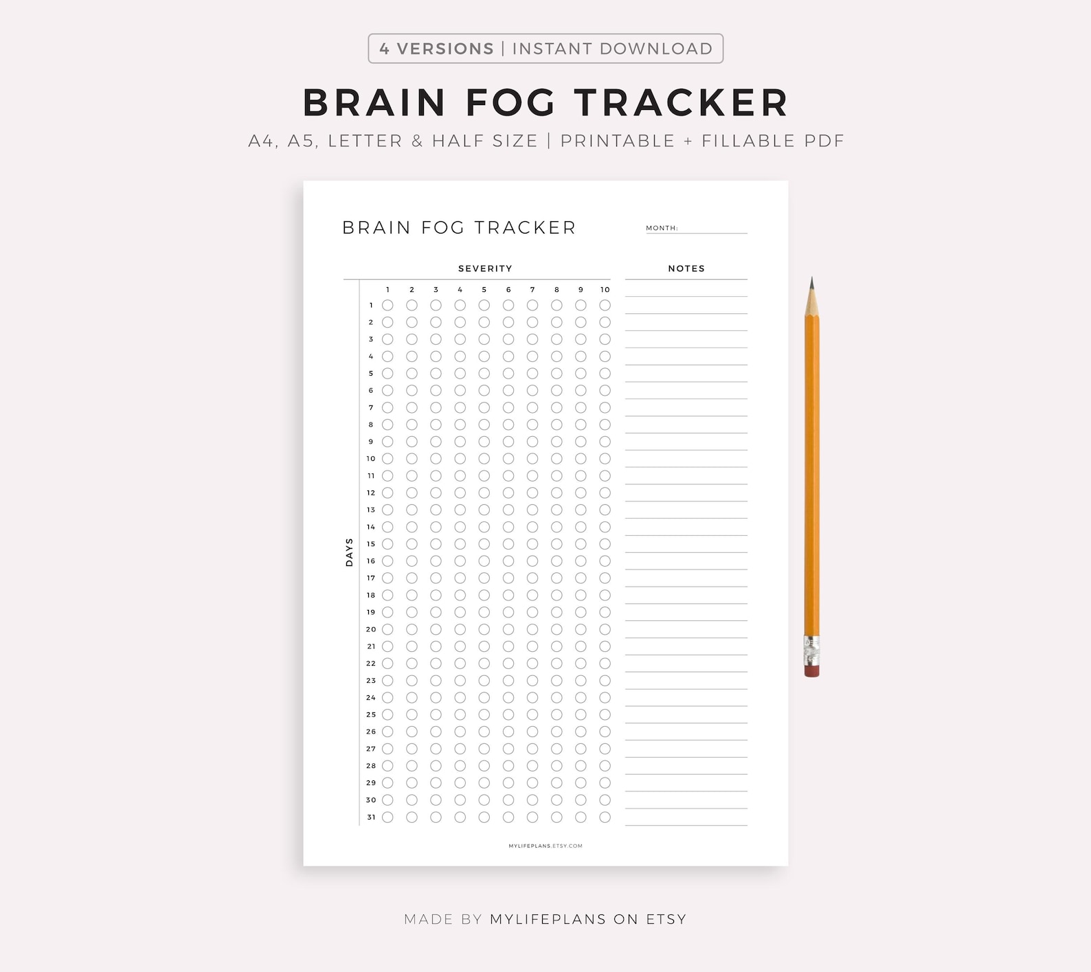 Monthly Brain Fog Tracker Printable Template, Track Daily Brain Fog ...