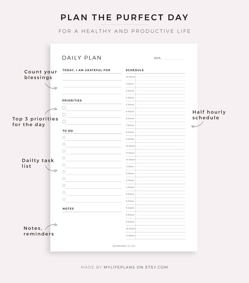 24 Hour Daily Planner Printable Daily to Do List for Work / - Etsy