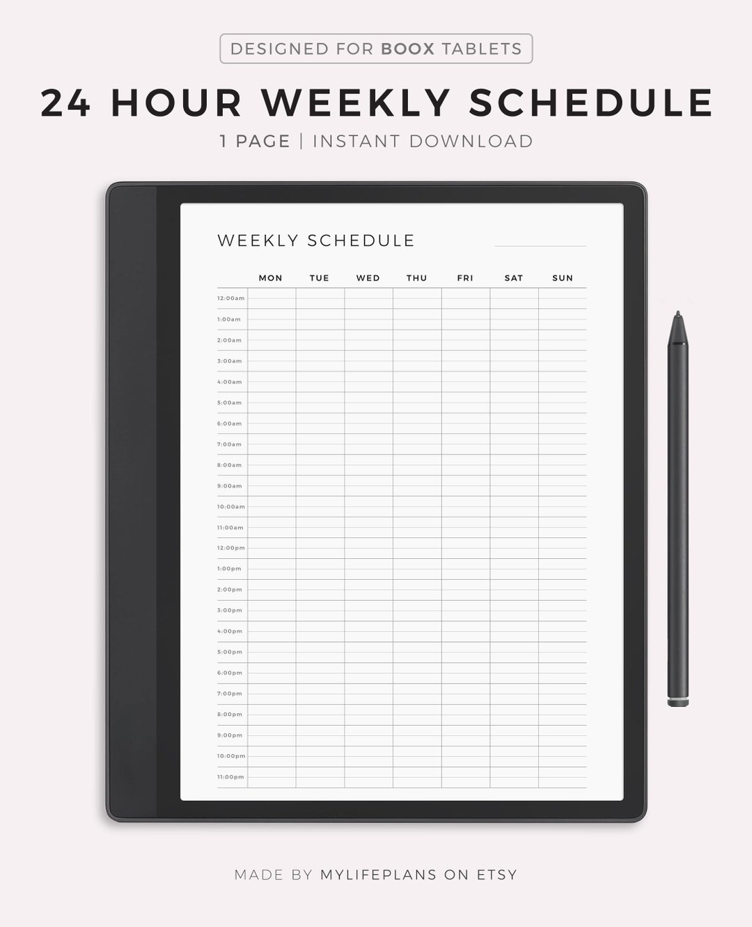24 Hour Weekly Schedule for Boox Note Series / Tab Series / Go 10.3 ...