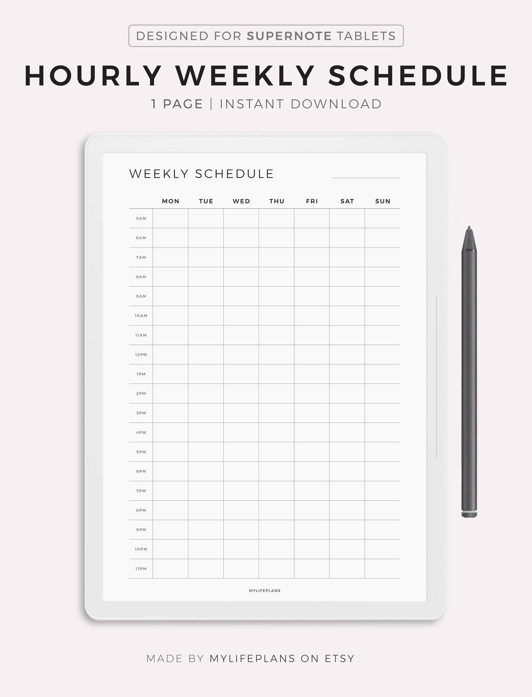 Hourly Weekly Schedule for Supernote A5X2/A5X/A5/A6X2/A6X/A6, Sunday ...
