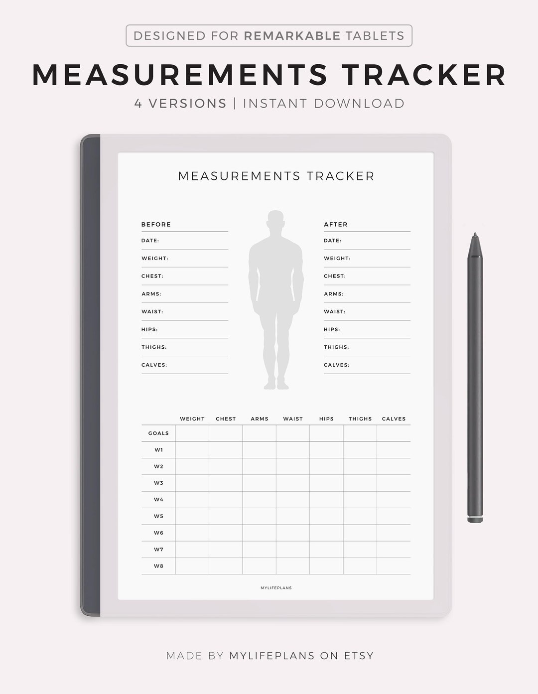 Body Measurements Tracker for Remarkable 2, 8 Week Body Transformation ...