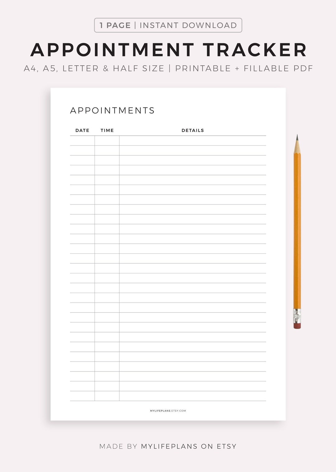 Simple Appointment Tracker Printable, Appointment Reminder, Meeting ...