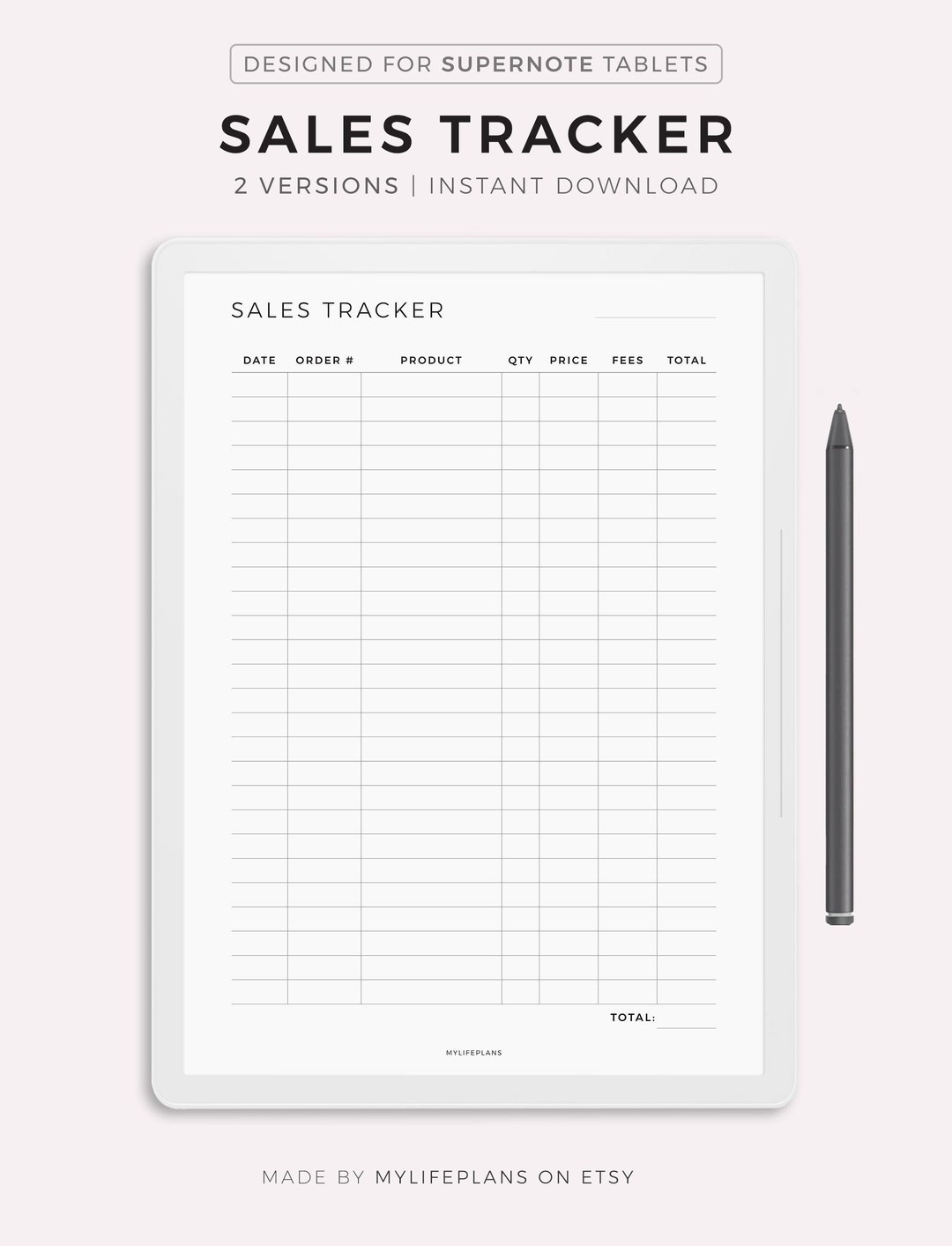 Sales Tracker for Supernote A5X2/A5X/A5/A6X2/A6X/A6, Instant Download ...