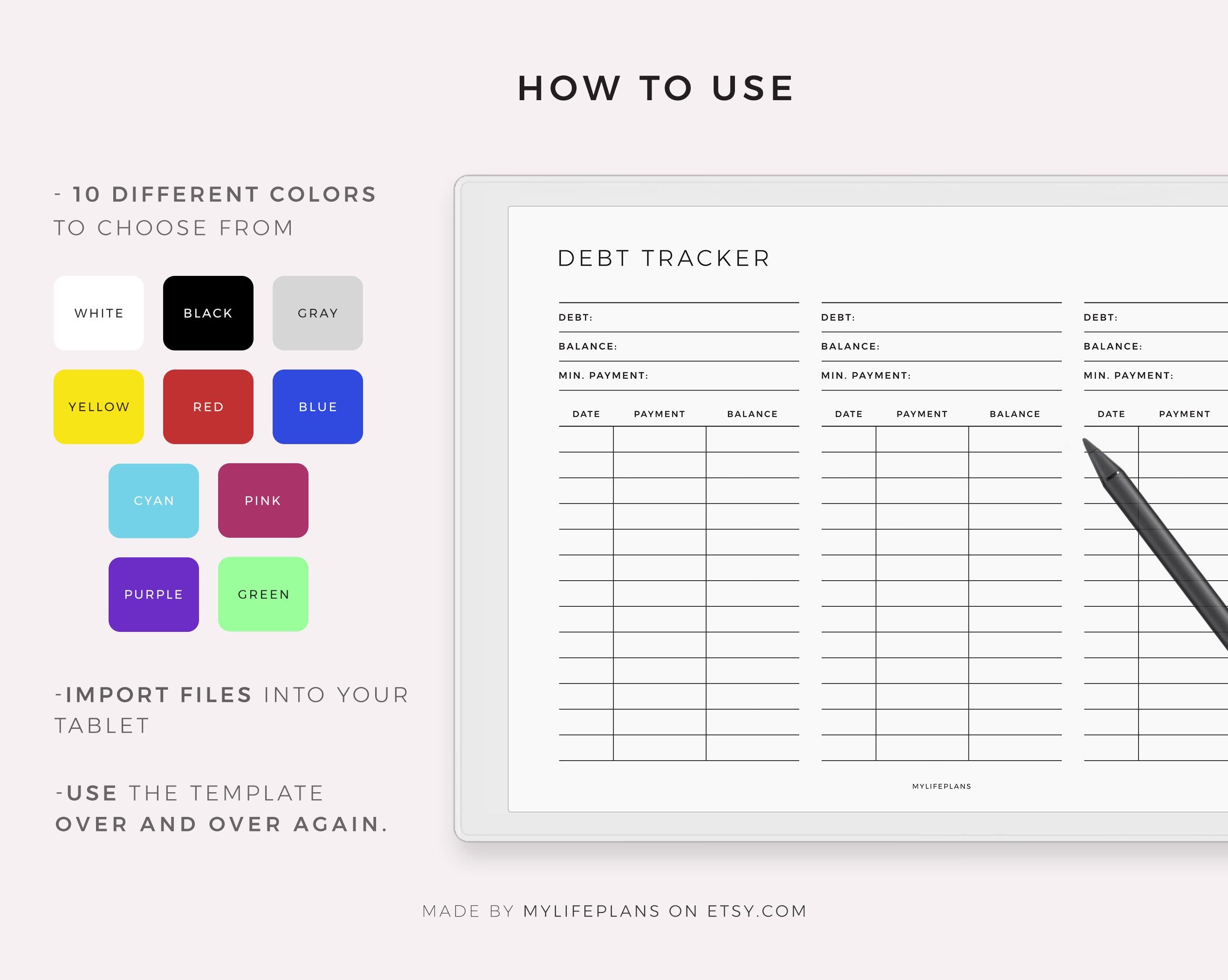 Debt Tracker for Remarkable Paper Pro, Landscape, Instant Download - Etsy
