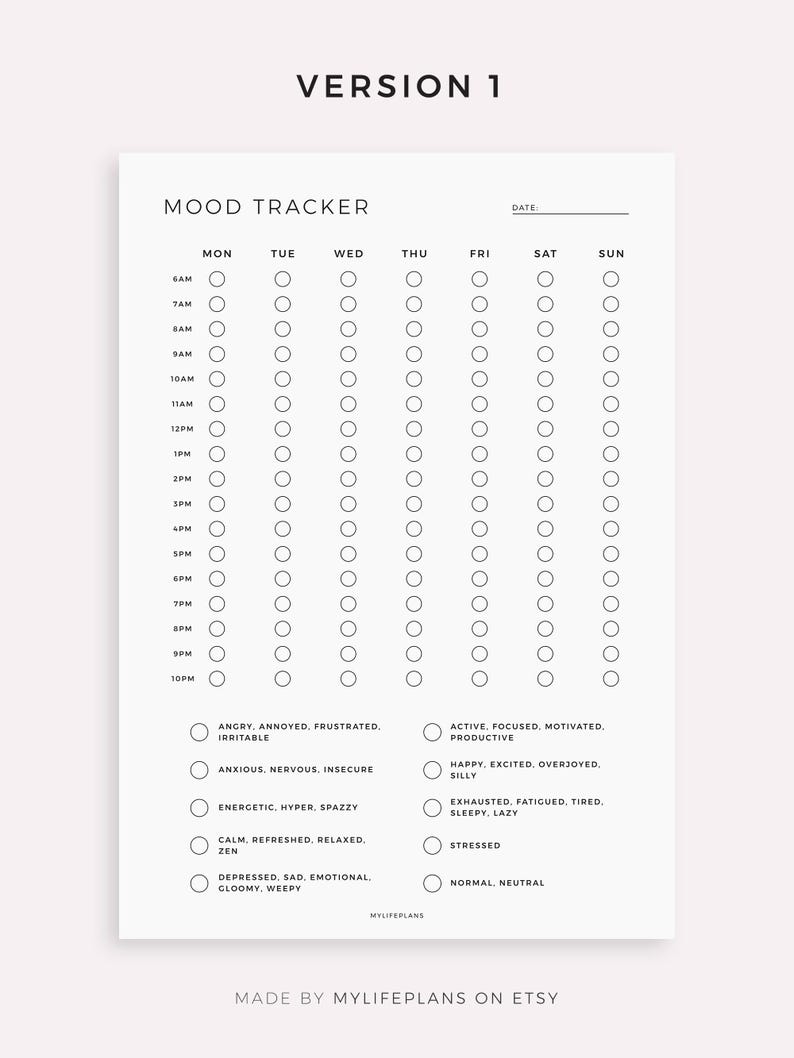Hourly Mood Tracker for Remarkable Paper Pro, Weekly Mood Journal ...