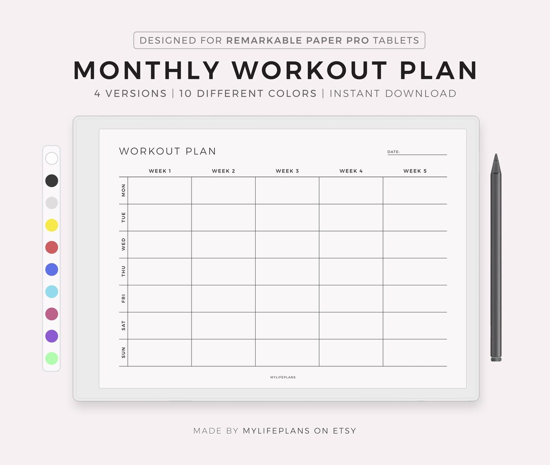 Monthly Workout Planner, 30 Days Fitness Planner, Exercise Planner ...