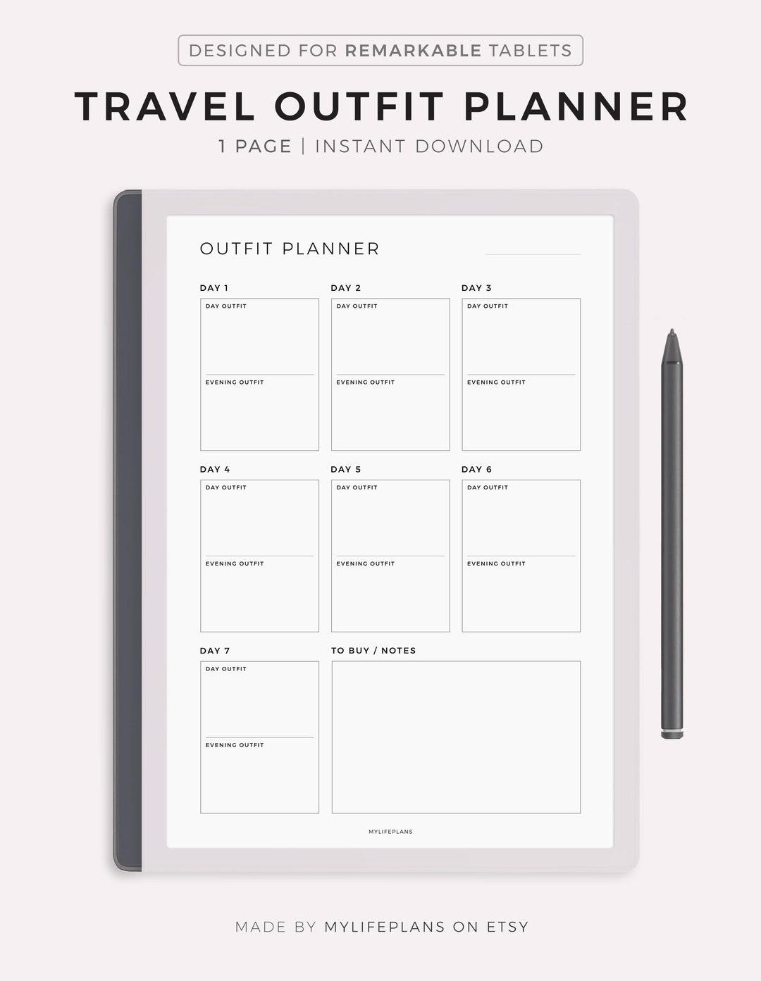 Travel Outfit Planner for Remarkable 2, Instant Download - Etsy