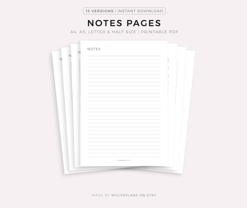 Notes Pages Printable, Writing Paper, Blank Notes, Study Note Template ...