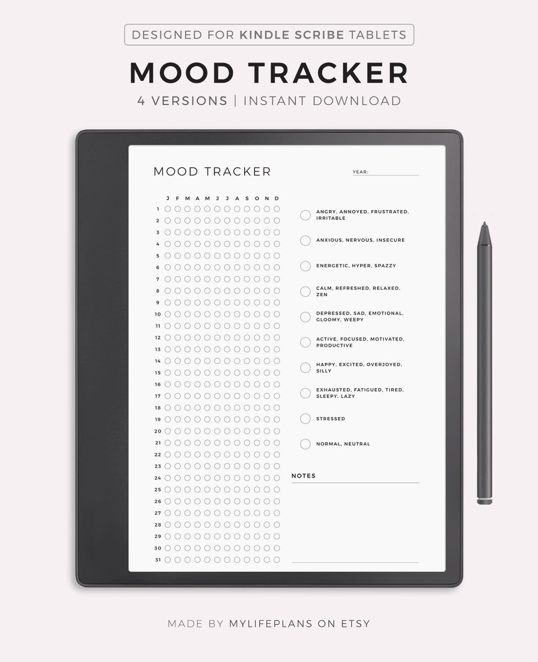 Mood Tracker, A Year in Pixels, Mood Journal, Emotion Tracker, Mood ...