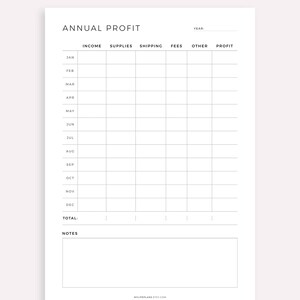 Annual Profit Tracker Printable, Business Profit Calculator, A4/a5 ...