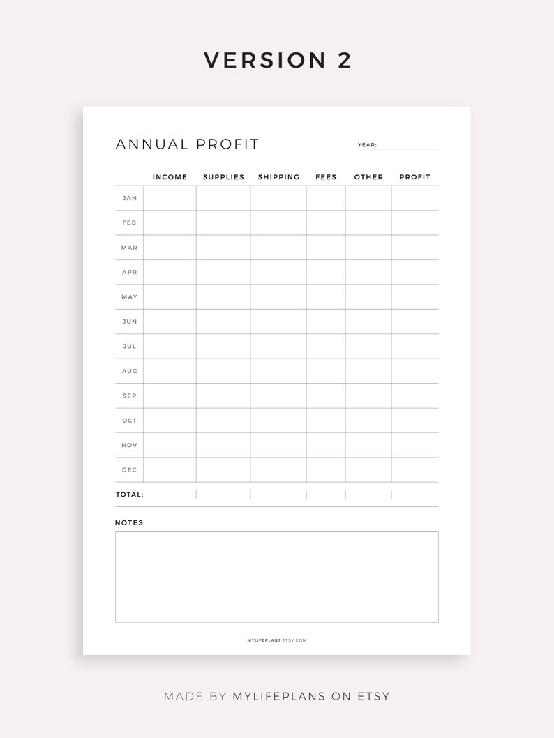 Annual Profit Tracker Printable Business Profit Calculator - Etsy