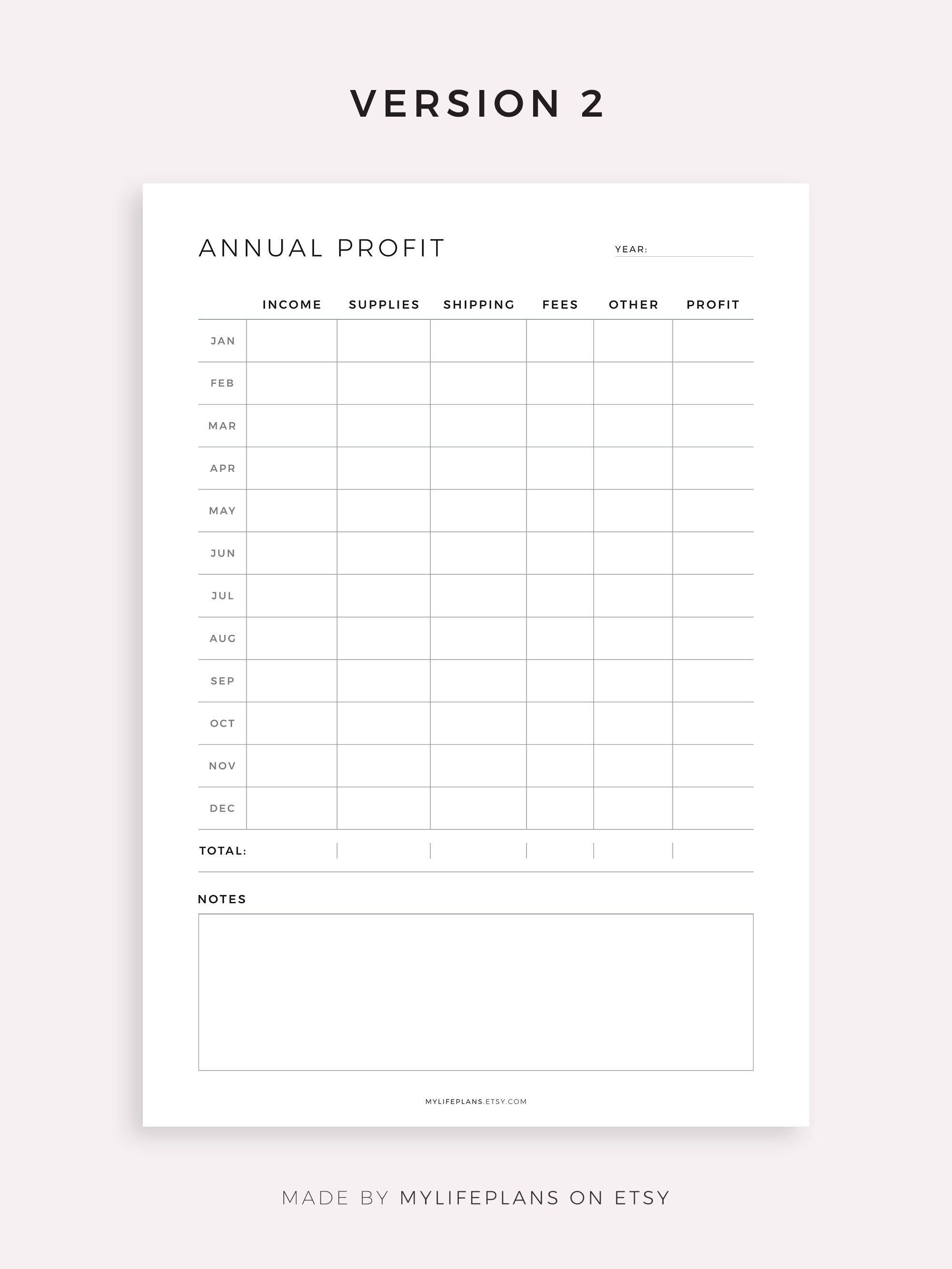 Annual Profit Tracker Printable Business Profit Calculator - Etsy