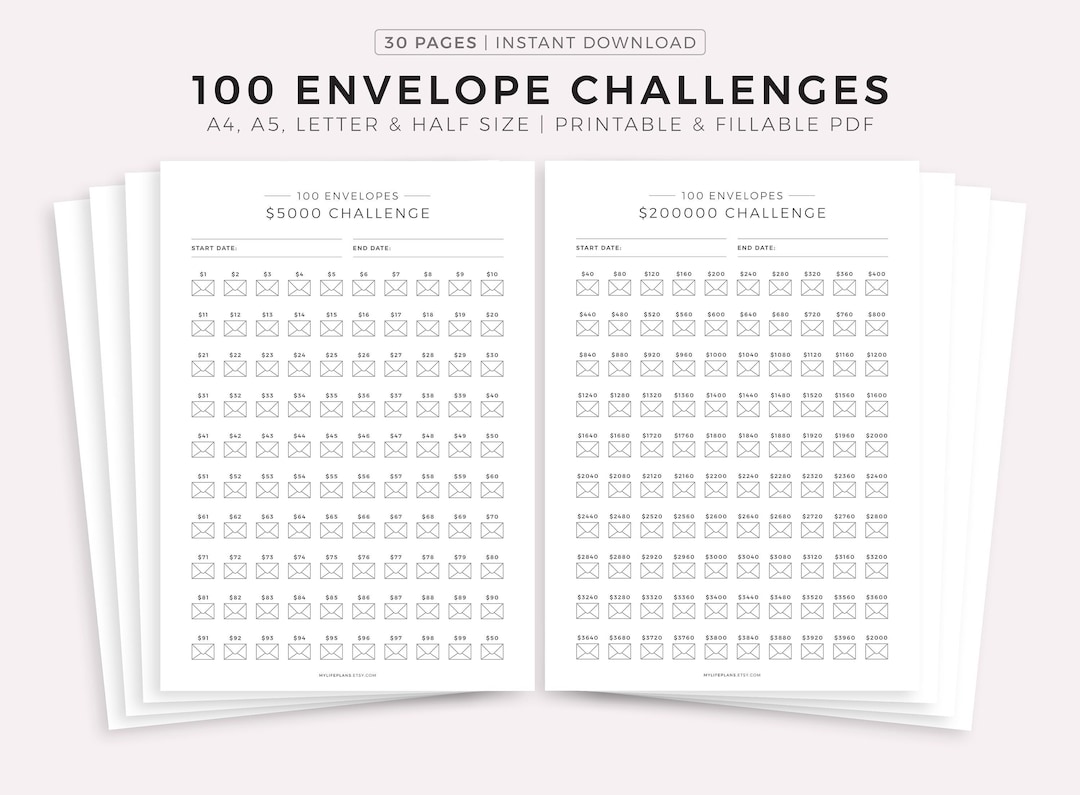 100 Envelope Challenges Printable, Money Savings Trackers, Saving ...