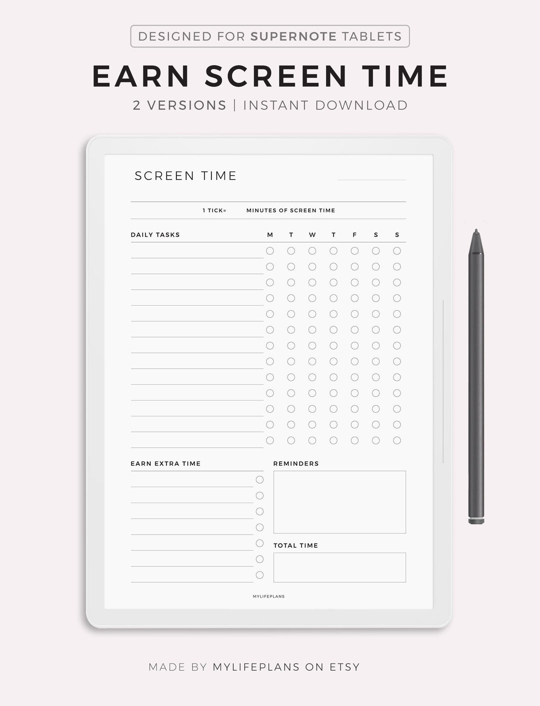 Earn Screen Time Checklist for Teenagers / Kids, Screen Time Chore ...
