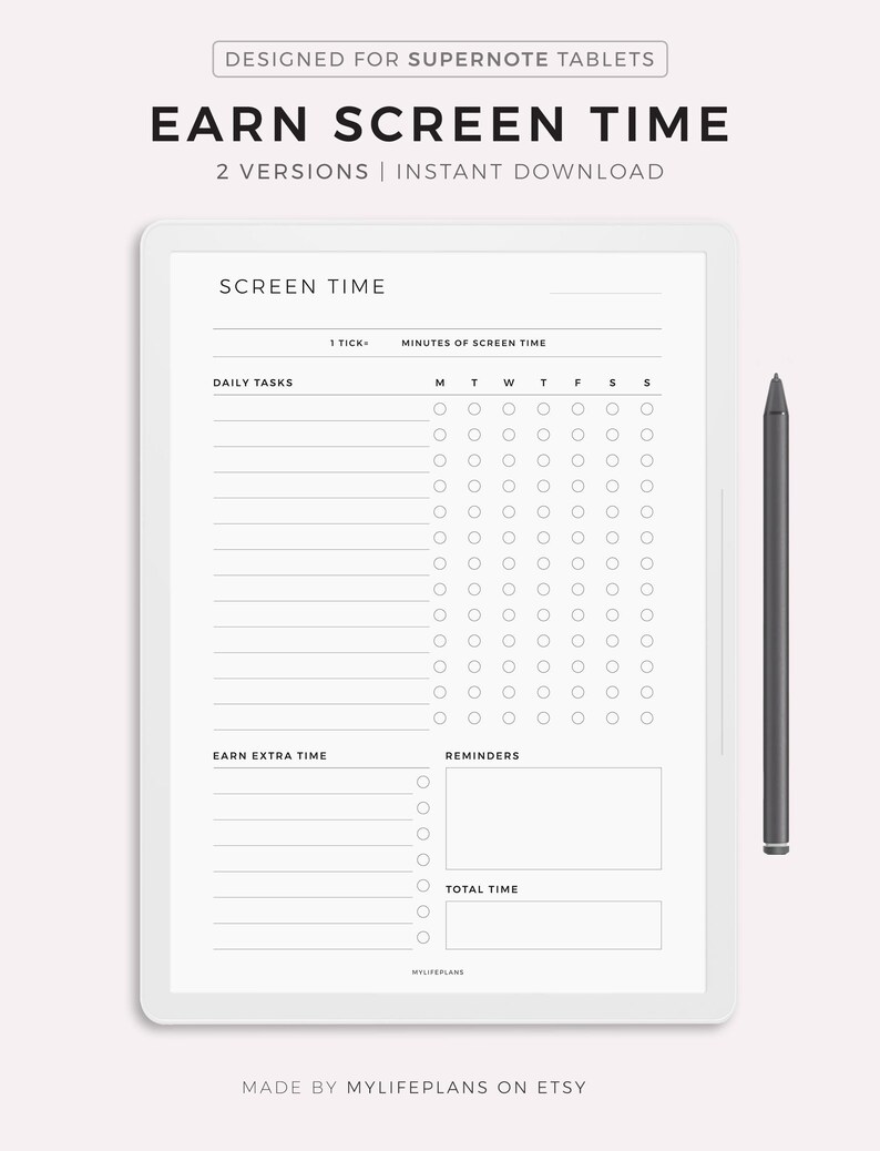 Earn Screen Time Checklist for Teenagers / Kids, Screen Time Chore ...