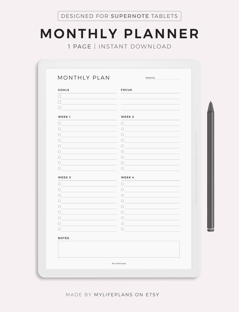 Monthly Planning Template for Supernote A5X2/A5X/A5/A6X2/A6X/A6 ...