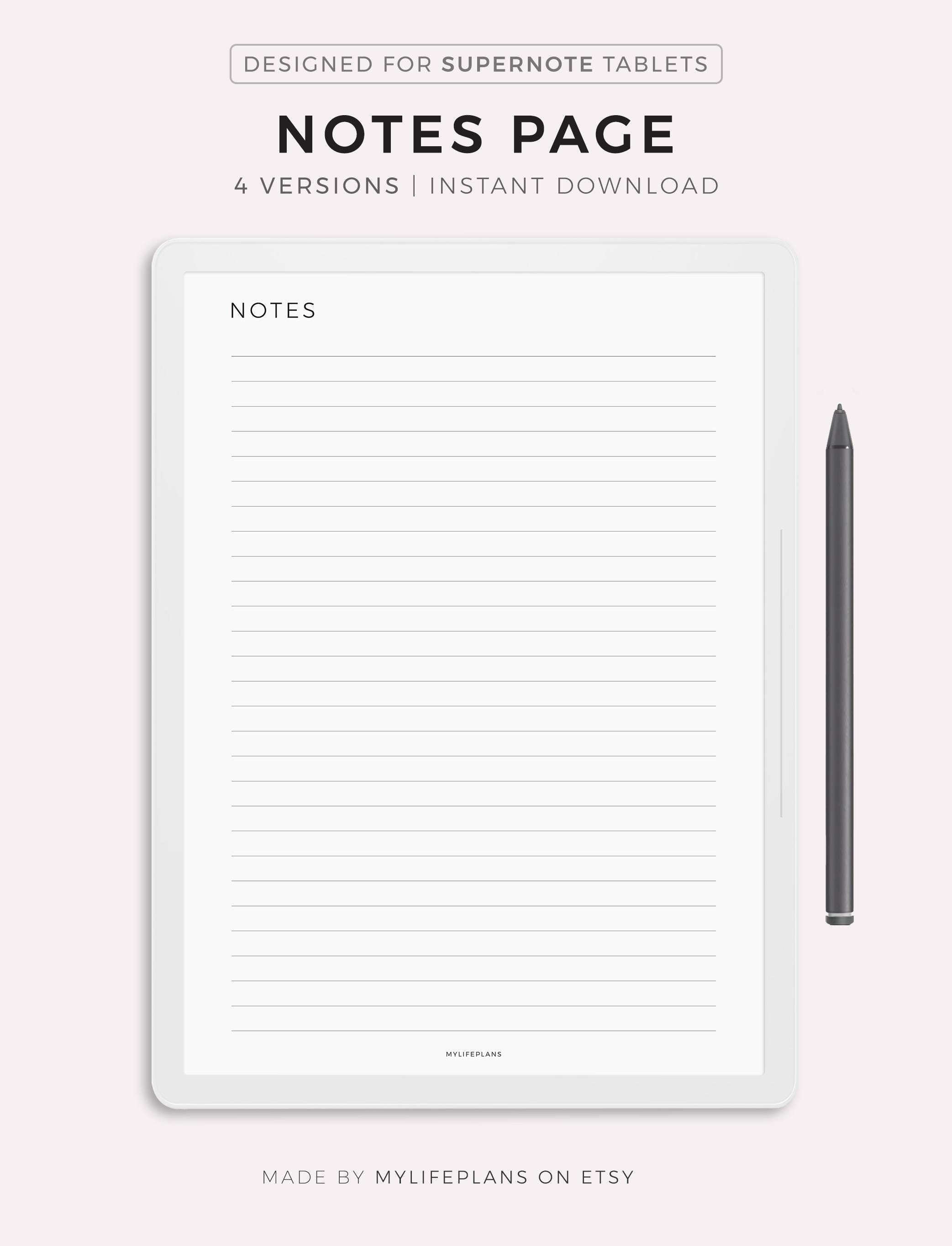 Notes Page for Supernote A5X2/A5X/A5/A6X2/A6X/A6, Lined Notes Template ...