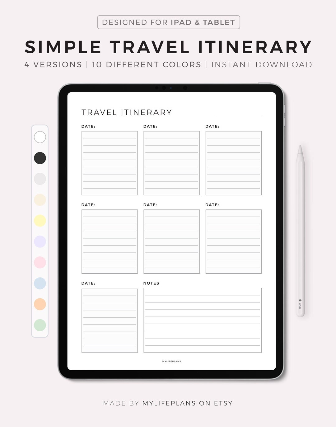 Simple Travel Itinerary Digital, Travel Planner, Vacation Planner ...